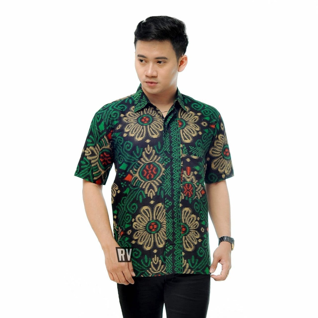Jual Seragam Batik Kantor - Set Couple Baju Batik motif tenun hijau ...