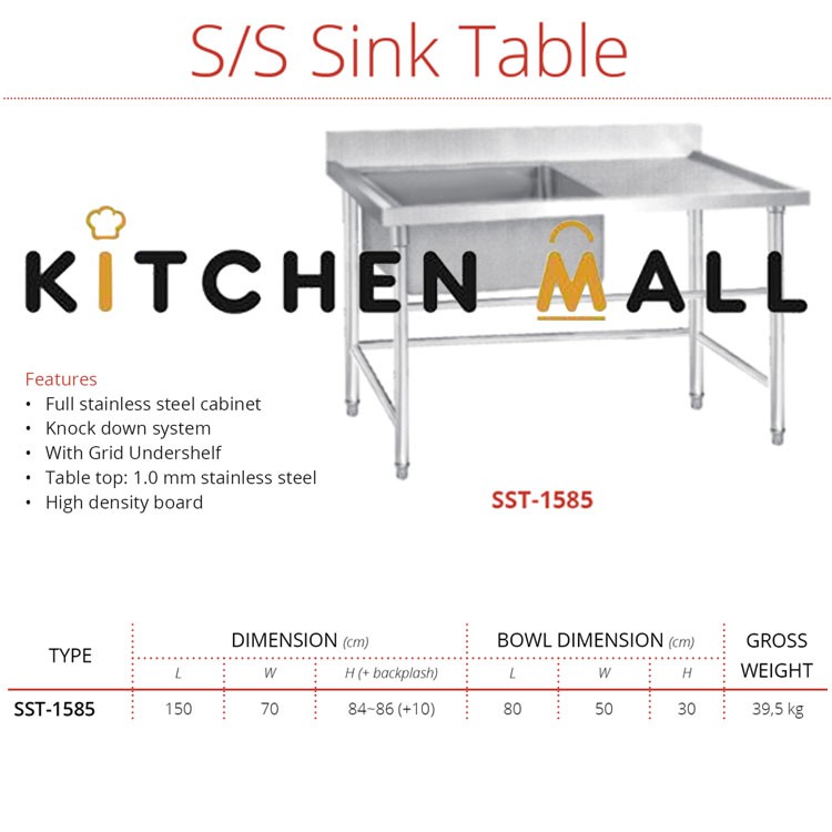 Jual Getra SST-1585 Stainless Steel Sink Table / Meja Cuci Piring ...
