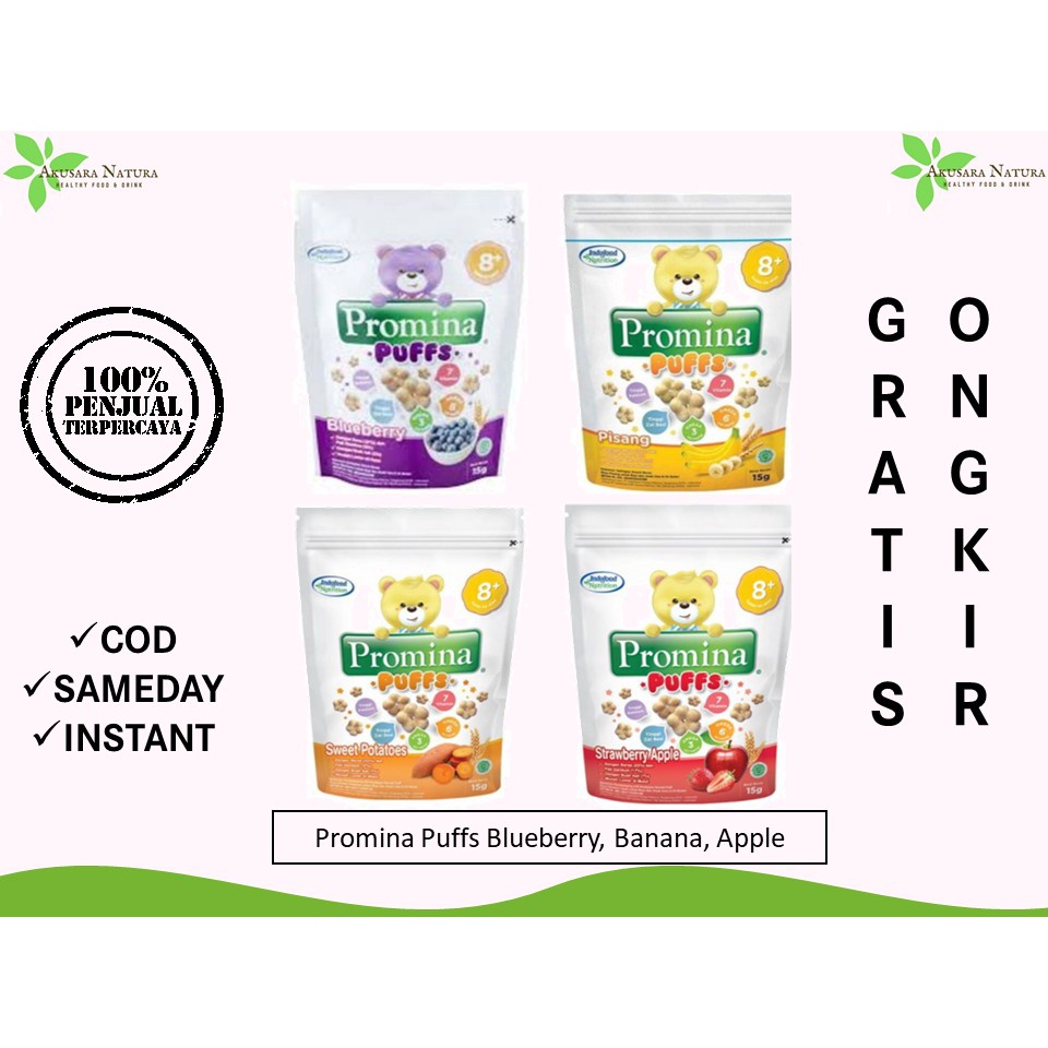 Jual Promina Puffs / Milna Puffs Snack Bayi APPLE BANANA BLUEBERRY 15 ...