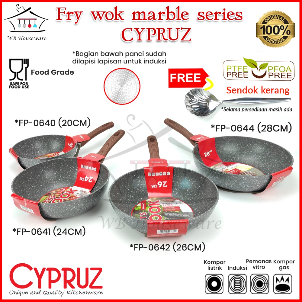Jual wajan penggorengan induksi anti lengket / panci fry wok cypruz marble ceramic | Shopee ...
