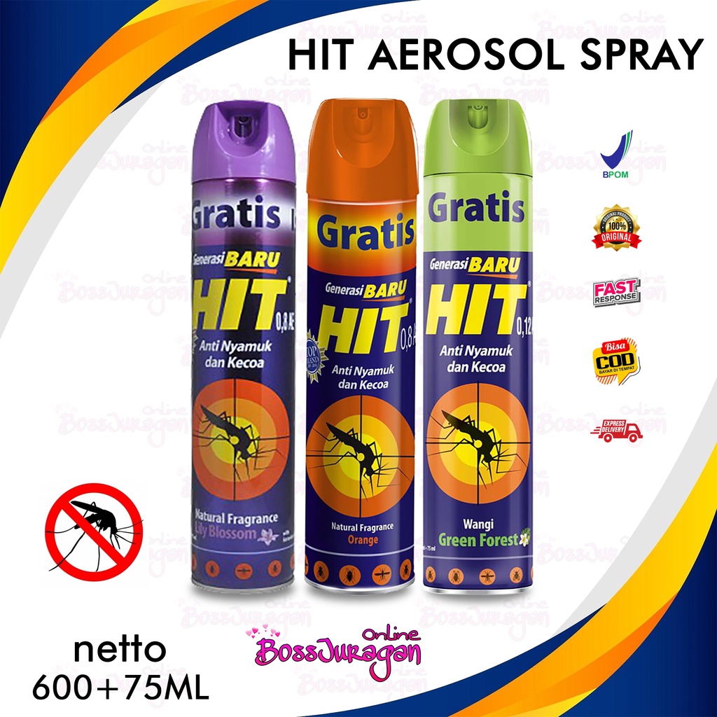 Jual (BOSS) HIT AEROSOL SPRAY 600+75ML | ORANGE / LILY BLOSSOM / SPRAY ...