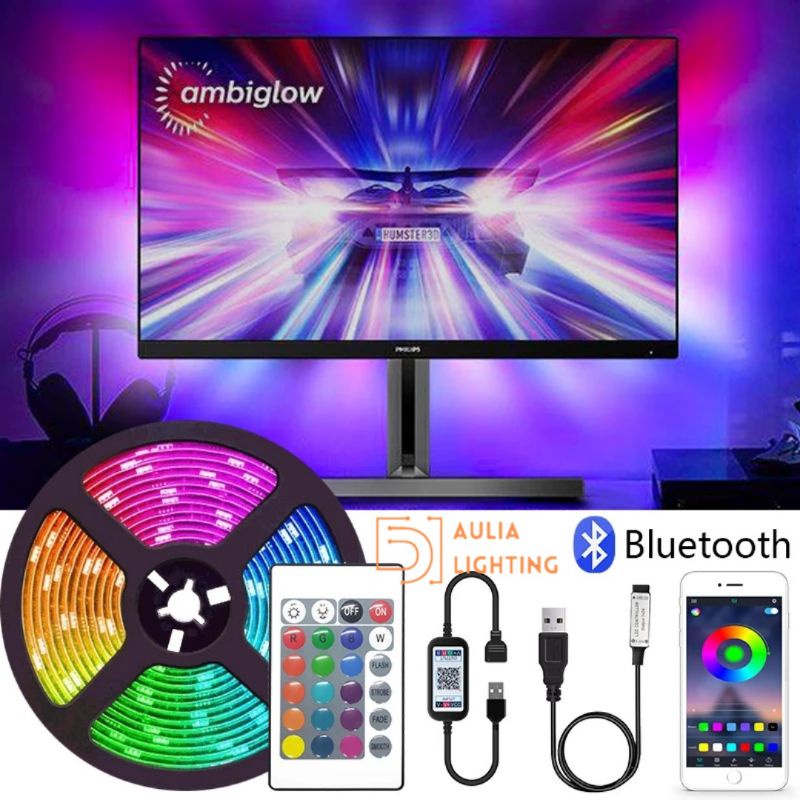 Jual LAMPU BACKGROUD TV LED STRIP RGB 5050 USB 5V KAMAR 1M 2M 3M 4M 5M ...