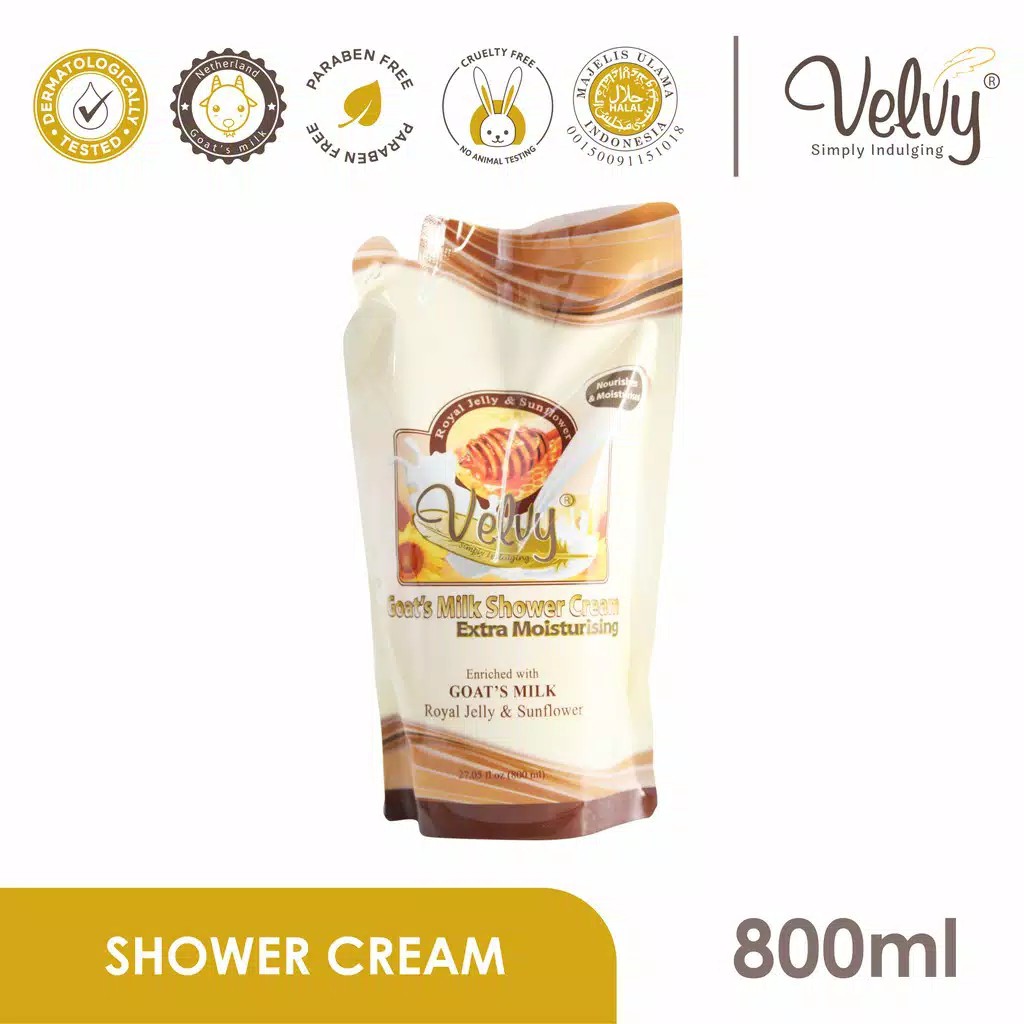 Jual Velvy Goat's Milk Shower Cream Royal Jelly & SunFlower refil 800ml ...
