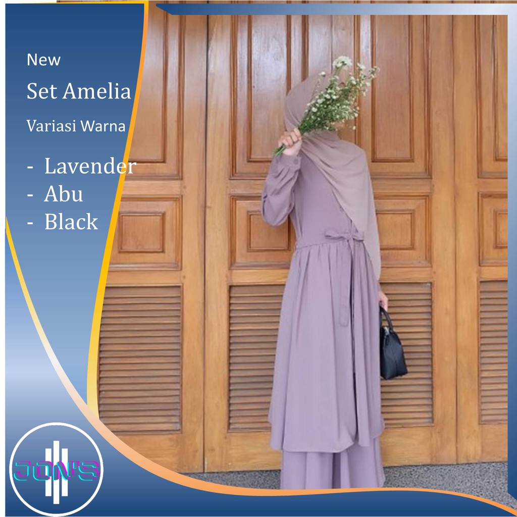 Jual SET Baju Gamis Syari Wanita Terbaru Amelia Set ( Outer + Rok ...