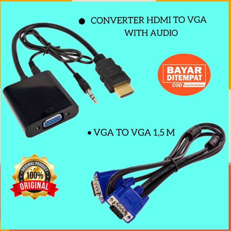 Jual KABEL HDMI TO VGA WITH AUDIO / KABEL VGA DIGITAL MALE ORIGINAL ...