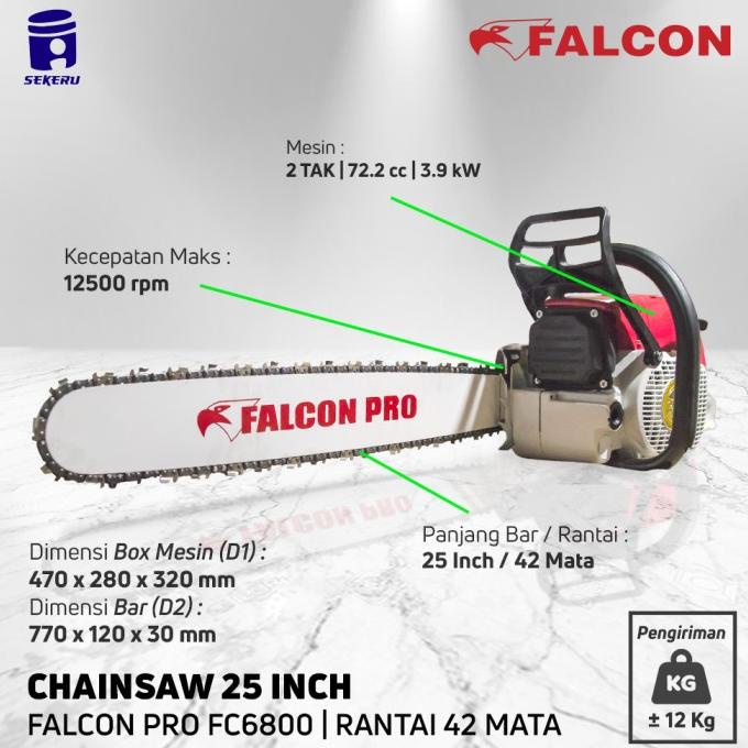 Jual Chainsaw gergaji mesin 25 inch 25" Falcon FC6800 Rantai 42 mata ...