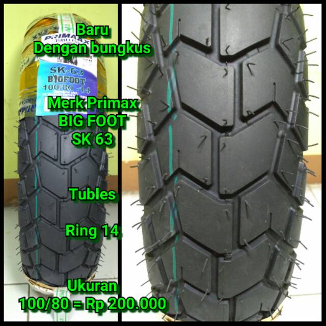 Jual Ban motor matic tubles ring 14 merk primax ukuran 100/80-14 ...