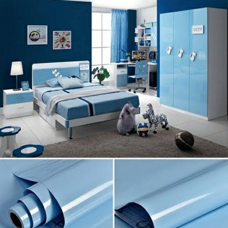 Jual Wallpaper Sticker Dinding Premium Glossy Biru Polos | Shopee Indonesia
