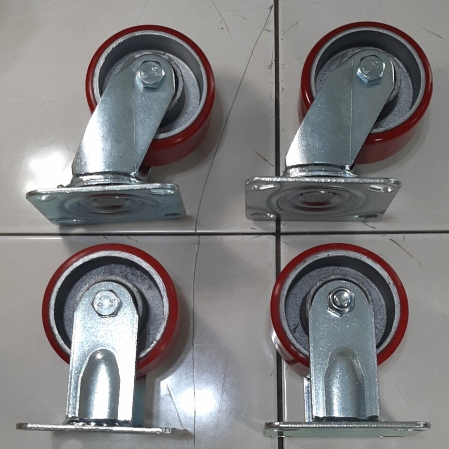 Jual roda heavy duty polyurethane 4inch 1set/4pcs(2 hidup 2 mati ...