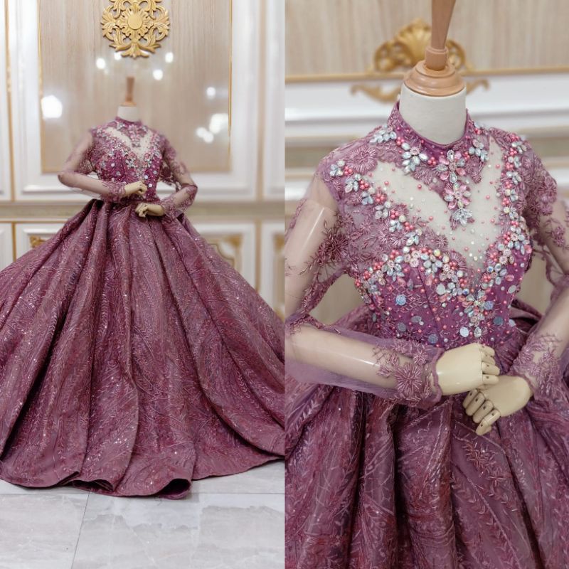 Jual GAUN WEDDING BELIMBING MEWAH BEREKOR//GAUN PENGANTIN MUSLIM //JAS ...