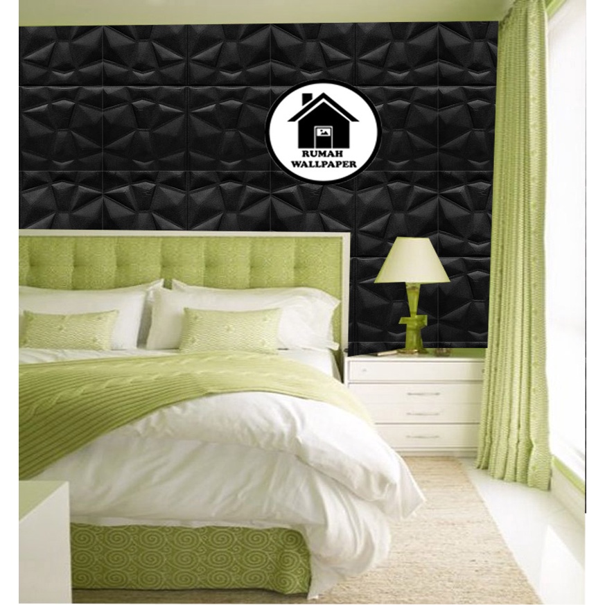 Jual RW Wallpaper Foam 3D Batik Wall Panel Hitam Diamond Triangle ...