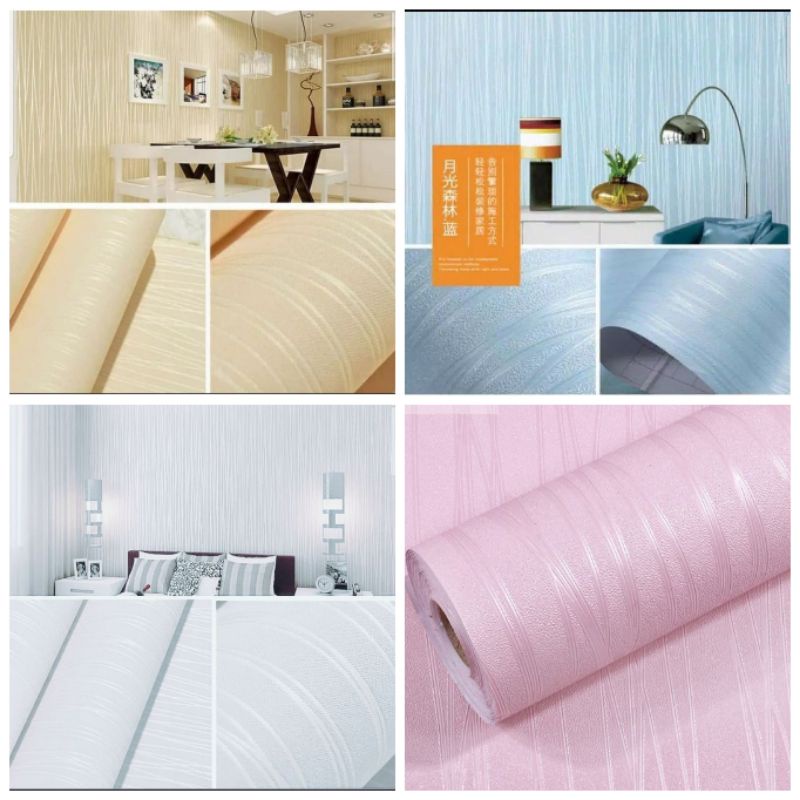 Jual Terlaris Wallpaper Sticker Dinding Polos Salur Cream Biru Pink ...