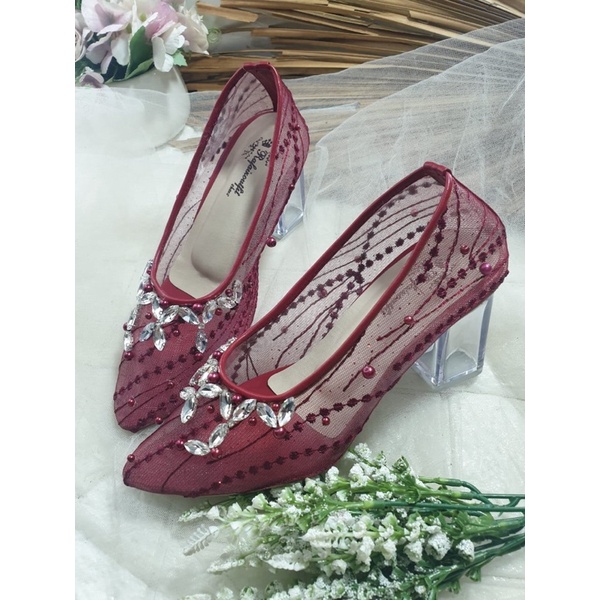 Jual sepatu merrisa merah Maroon salur 7cm kaca | Shopee Indonesia