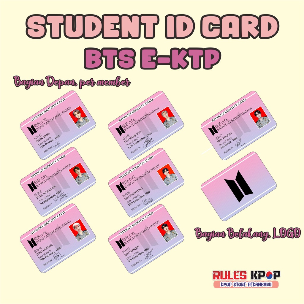 Jual [PREMIUM] ID CARD PVC BTS UNOFFICIAL BTS IDENTITY CARD BTS STUDENT ...