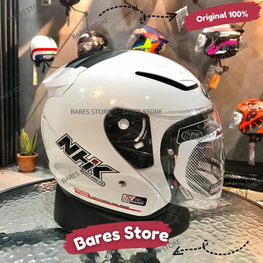 Jual Helm motor half face original nhk r1 white double visor sni ...
