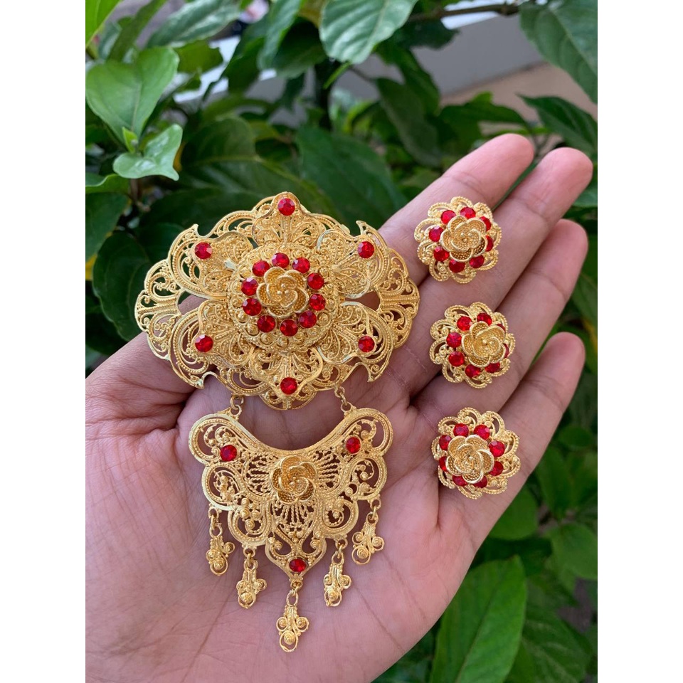 Jual bros alpaka bali set kebaya motif T2 MAHKOTA KLOPAK ISI MAWAR ...