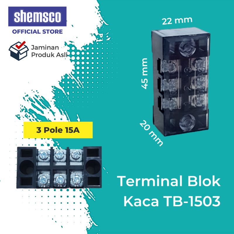 Jual 600v 15A 3 Pole Terminal Blok Kaca 3P TB-1503 Shemsco Panel Block STB | Shopee Indonesia