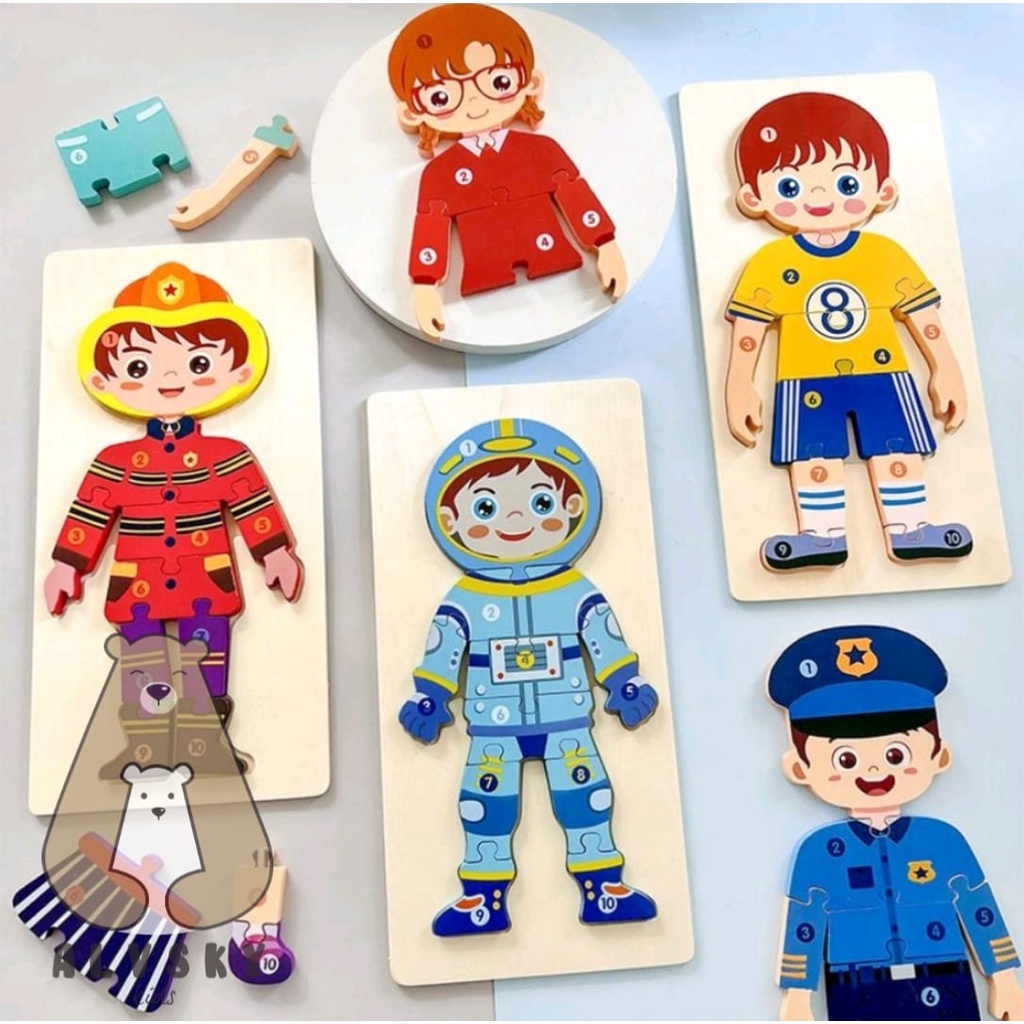 Jual MAINAN EDUKASI ANAK PUZZLE KAYU 3D CHUNKY PROFESI / MAINAN ...