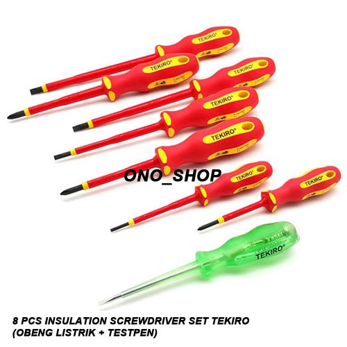 Jual 8 Pcs Insulation Screwdriver Set TEKIRO (Obeng Listrik + Testpen ...