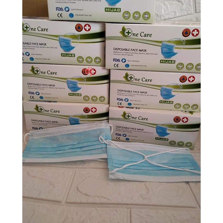 Jual MASKER 3 PLY NON MEDIS HIJAB HEADLOP CARE 1 BOX 50 PCS | Shopee ...