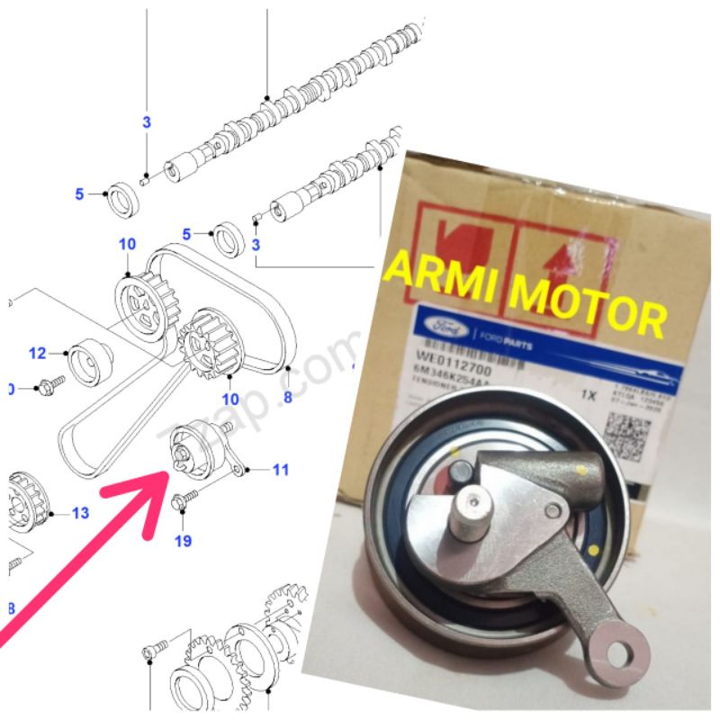 Jual Tensioner Timing Belt Ford Everest & Ranger TDCI 2.5 cc & 3.0 cc ...
