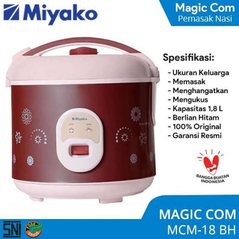 Jual penanak nasi, rice cooker, magic com 1,8 Lt miyako MCM 18 BH ...