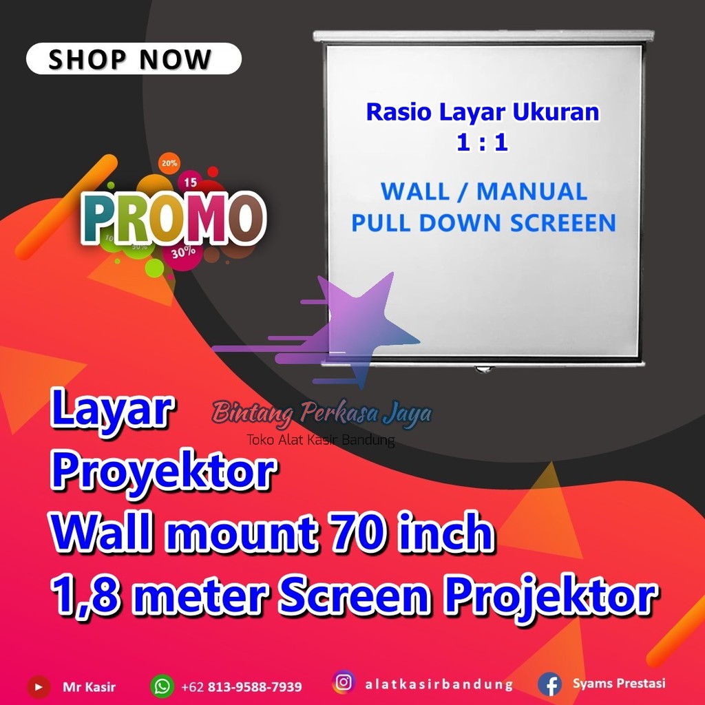 Jual Layar Proyektor Wall Mount 70 inch RASIO 1 BANDING 1 ATAU KOTAK ...