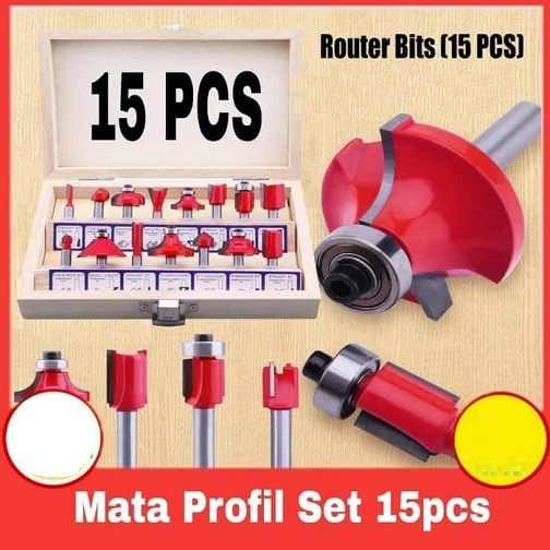 Jual Mata Profil Set Router Bit Bits 15pcs Trimmer Trimer Bit Kayu ...