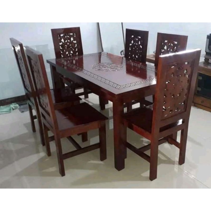 Jual MEJA MAKAN Ukir SET 6 KURSI KAYU SOLID MR | Shopee Indonesia
