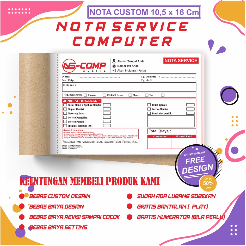 Jual NOTA SERVICE COMPUTER CUSTOMUKURAN 10,5x16 CM | Shopee Indonesia