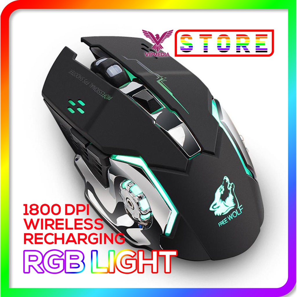 Jual Free Wolf Wireless Gaming Mouse LED Light 1800 DPI - X8 - Black ...