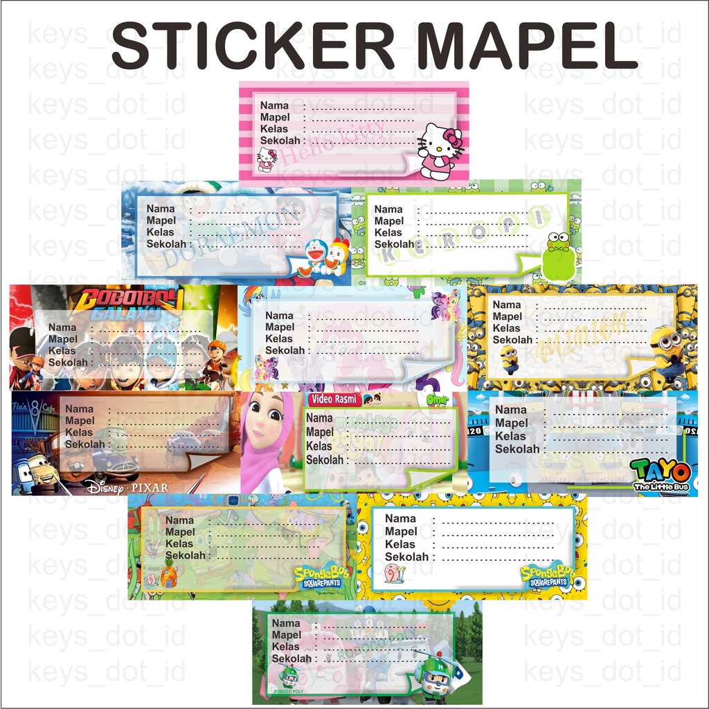 Jual STICKER STIKER LABEL BUKU MAPEL KARAKTER, STIKER PACK LABEL NAMA ...