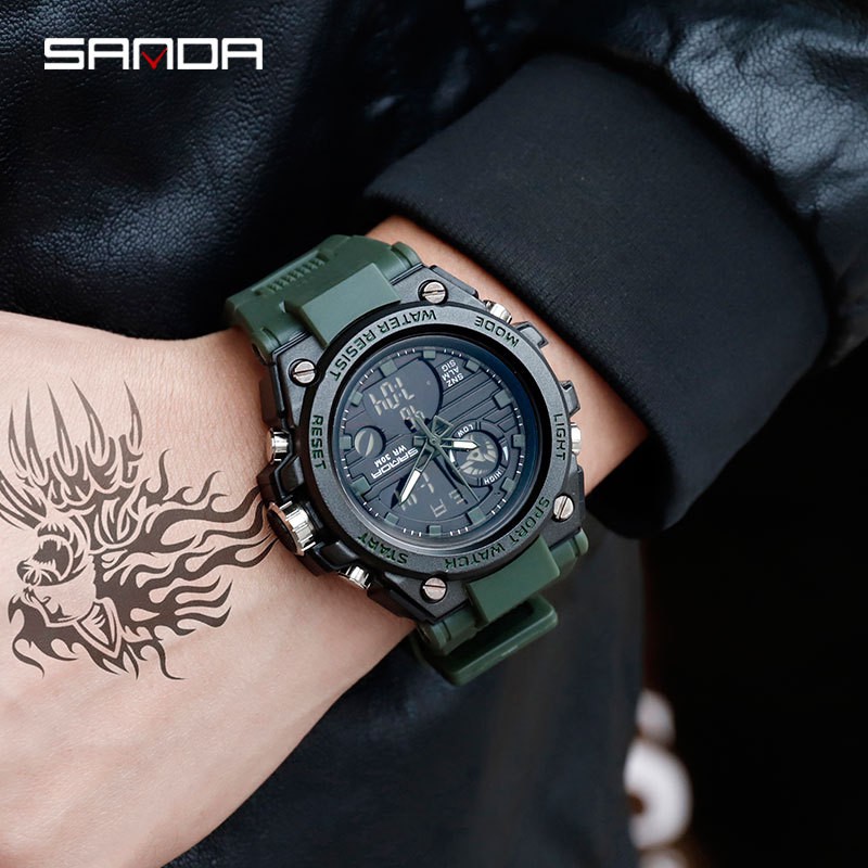 Jual SANDA 739 Jam Tangan Pria Digital Analog Tali Rubber Chronograph ...