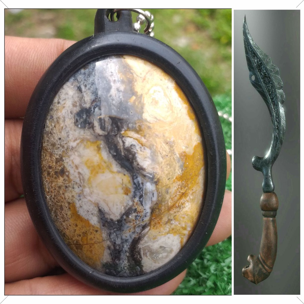 Jual KOLEKSI ANTIK Liontin Batu Gambar Kujang Sunda Simetris Jelas ...