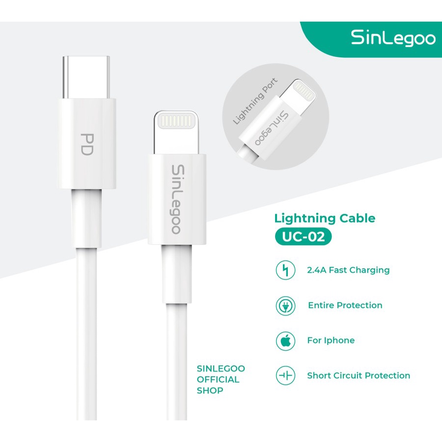 Jual Kabel Data Iphone SINLEGOO UC-02 USB Lightning Cable 18W 2A ...