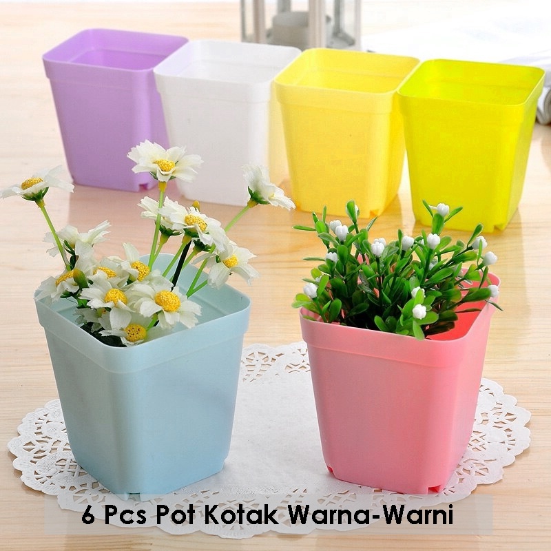 Jual 6 Pcs Pot Kotak Warna-Warni Mini Persegi - Pot Persegi Kaktus ...