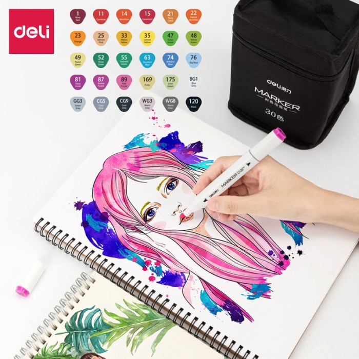 Jual Deli Color Marker With Bag Spidol Warna Dengan Tas 30/40/60/80C ...