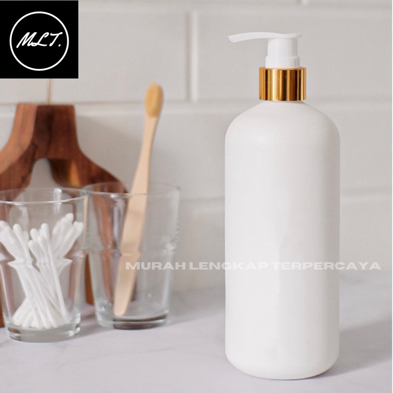Jual BOTOL PUMP 500 ML HDPE PUTIH BOTOL HDPE 500ML TUTUP PUMP LOTION RING ALMUNIUM GOLD DAN ...
