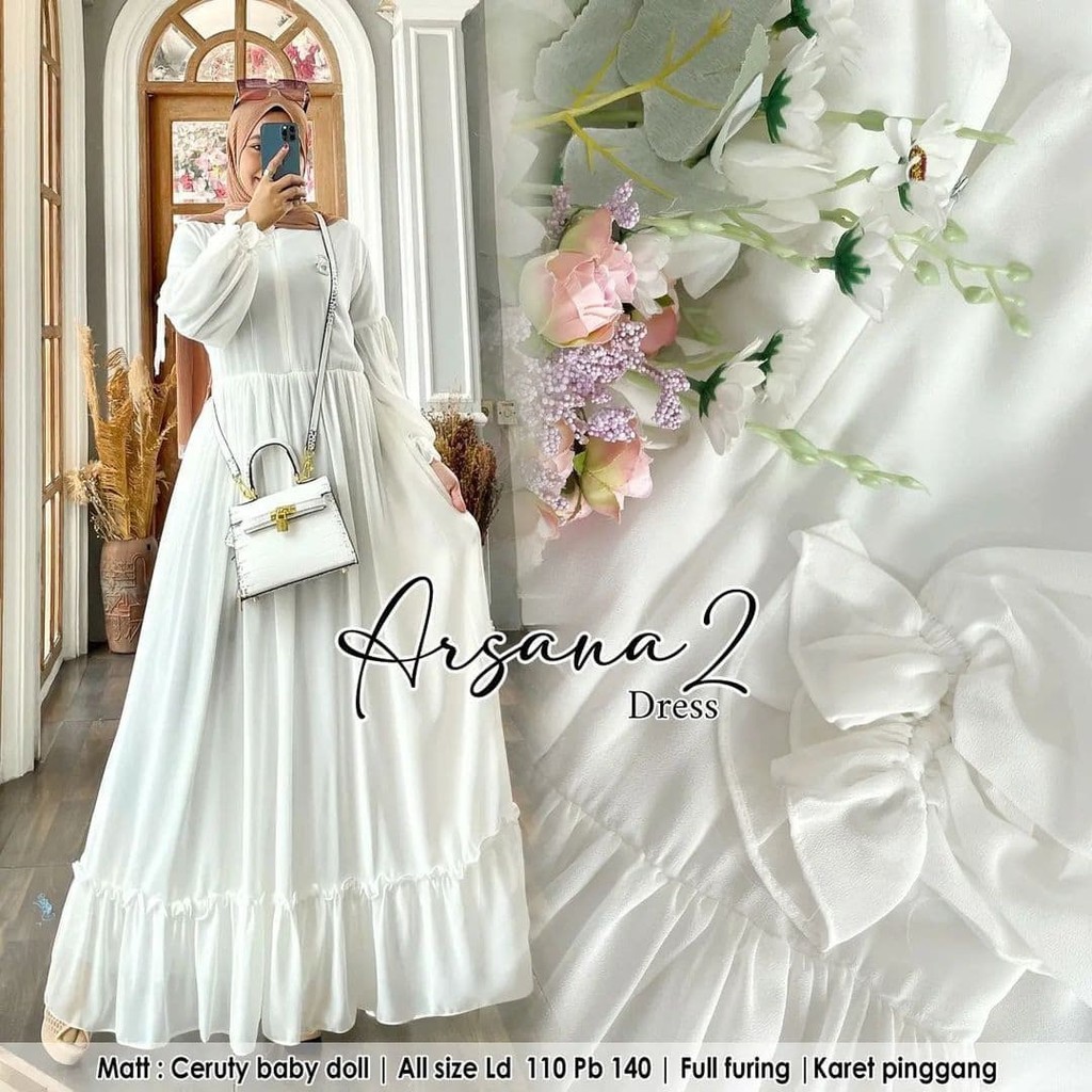 Jual Gamis Ceruty Arsana dress Bo bahan ceruty babydoll premium Gamis ...
