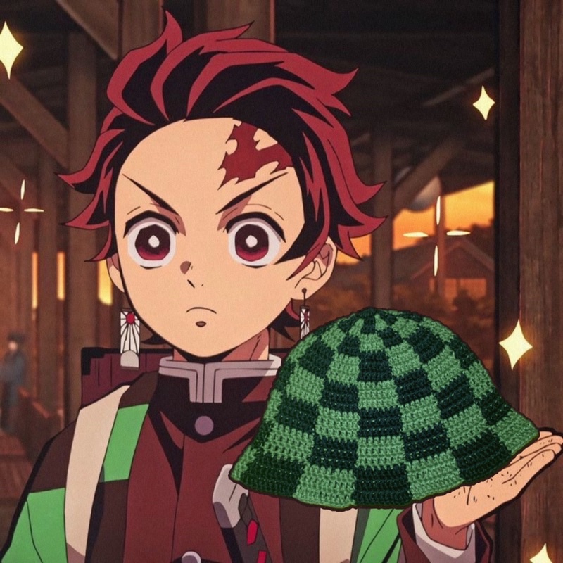 Jual Demon Slayer Checkered Crochet Bucket Hat // Topi Rajut Tanjiro ...