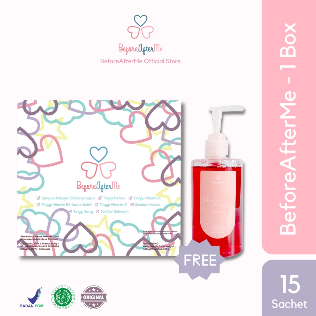Jual BeforeAfterMe Collagen Drink - 1 Box Free Rose Gold Shower Perfume ...