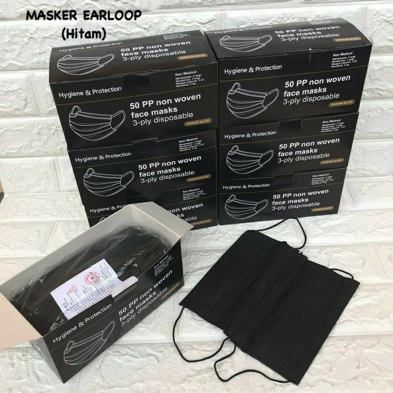 Jual MASKER EARLOOP HITAM 3 PLY 1 BOX 50 PCS | Shopee Indonesia