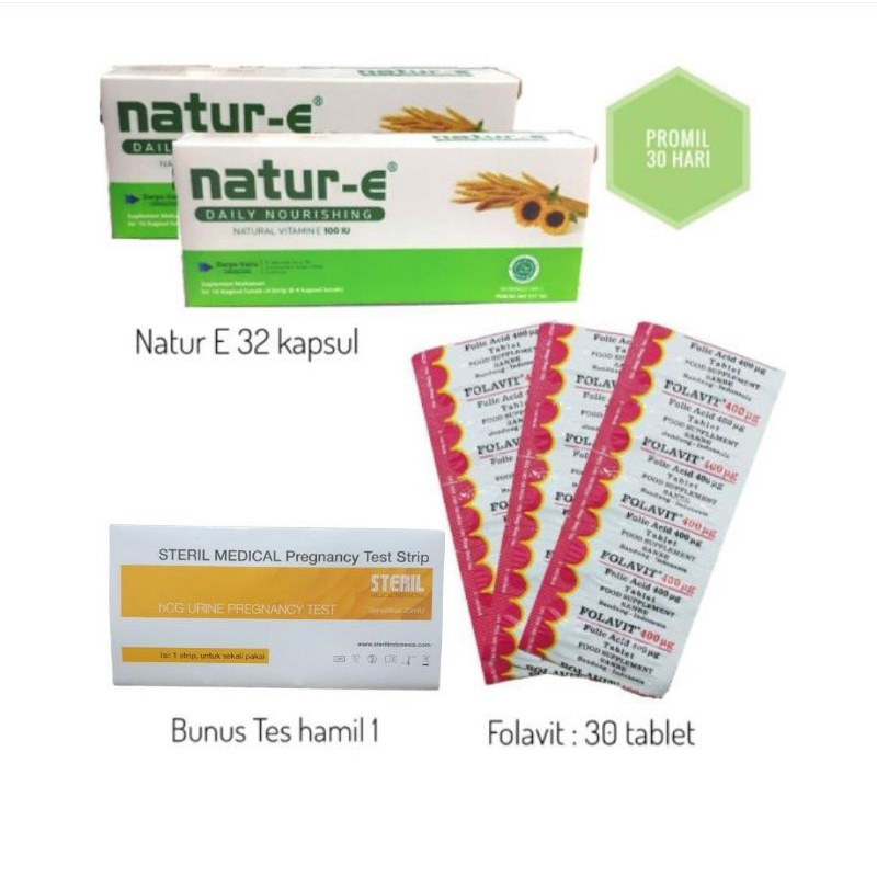 Jual Promil 30 hari natur E / NATUR E 30 kapsul + FOLAVIT 3 + TES HAMIL ...