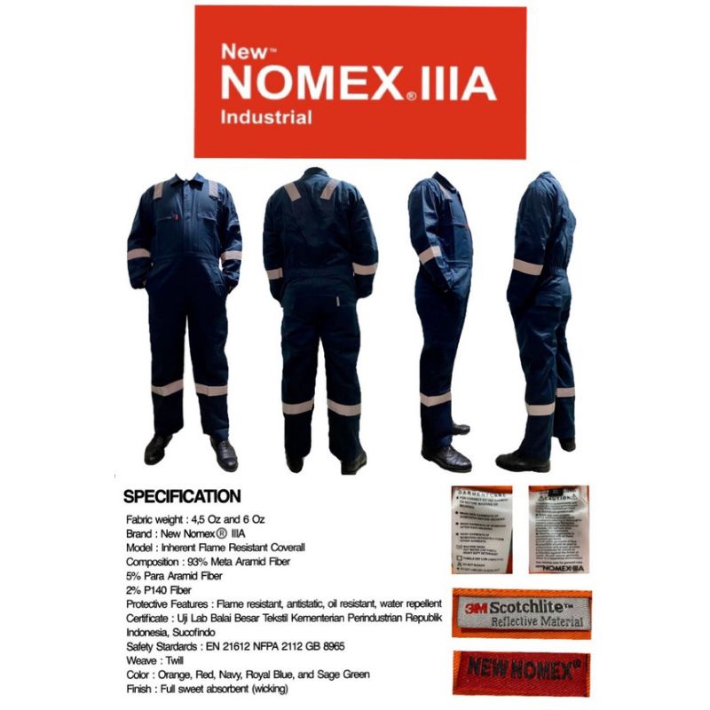 Jual Wearpack COVERALL NOMEX 3a Biru Dongker / NOMEX IIIA ANTI API ...