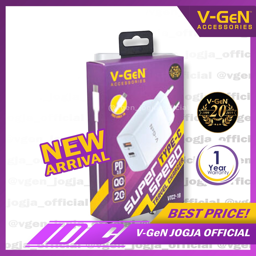 Jual Travel Charger V-GeN VTC2-18 20W Power Delivery 3.0 QC4.0 Auto ID ...