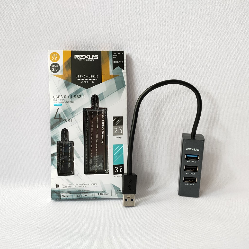 Jual Rexus 4 Port HUB USB 3.0 + USB 2.0 - RXH320 | Shopee Indonesia