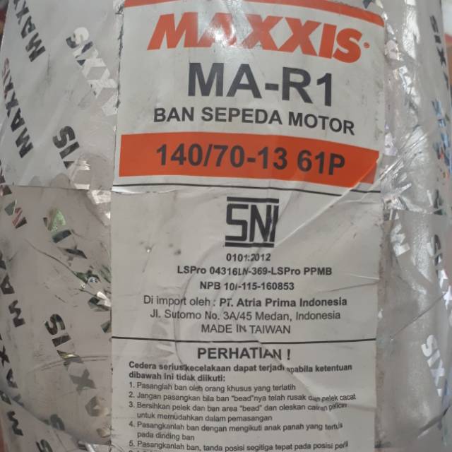Jual Ban Maxxis MA-R1 ukuran 140/70 - 13 untuk Yamaha NMax dengan soft ...