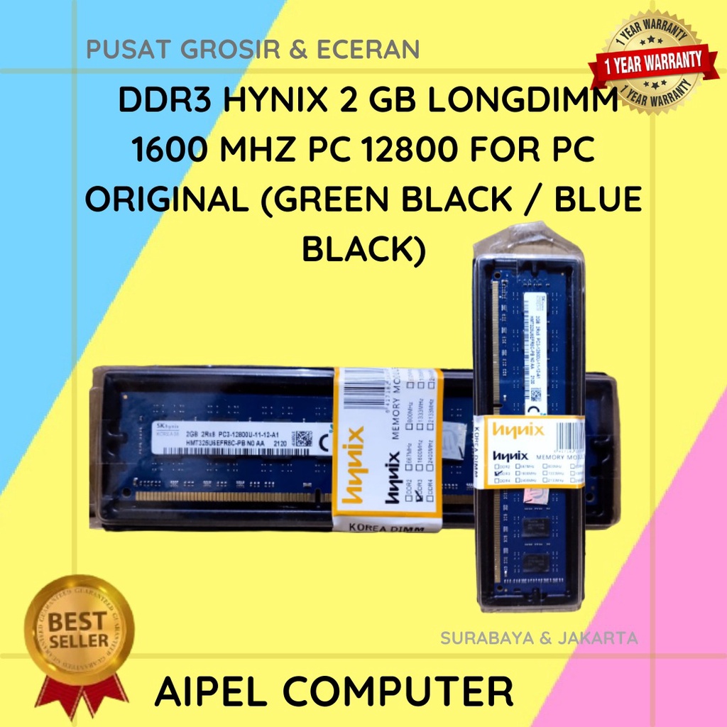 Jual D3H2L | DDR3 HYNIX 2 GB LONGDIMM 1600 MHZ PC 12800 FOR PC ORIGINAL (GREEN BLACK / BLUE ...