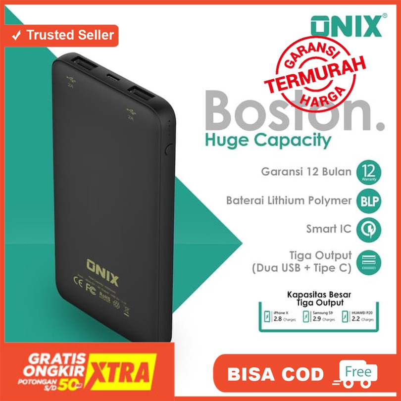 Jual Onix Powerbank Boston -Real 10000mAh Dual Output USB & Micro Input ...