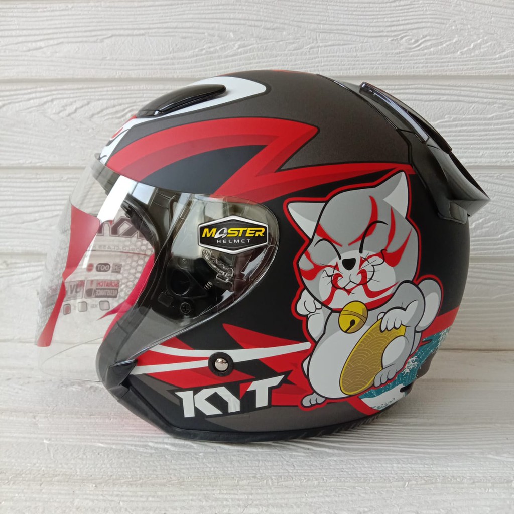 Jual HELM KYT HALF FACE DJ MARU DJMARU MOTIF KABUKI CAT MATT GUNMETAL ...